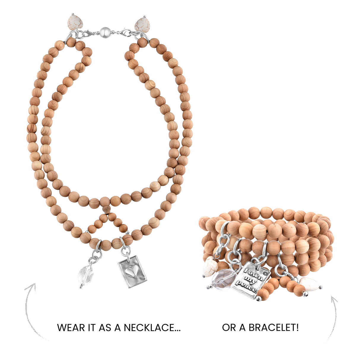 I Own My Peace Heart Wood Boho Wrap Bracelet/Necklace – Katia Designs