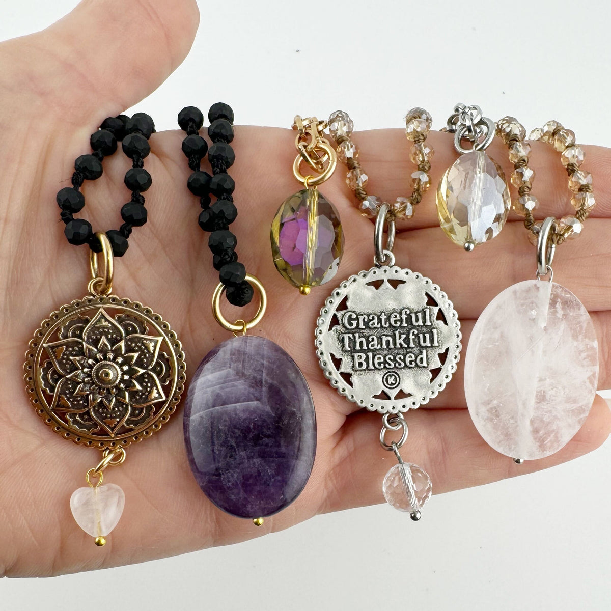 "Grateful Thankful Blessed" Mandala Original Necklace Layering Bundle ...