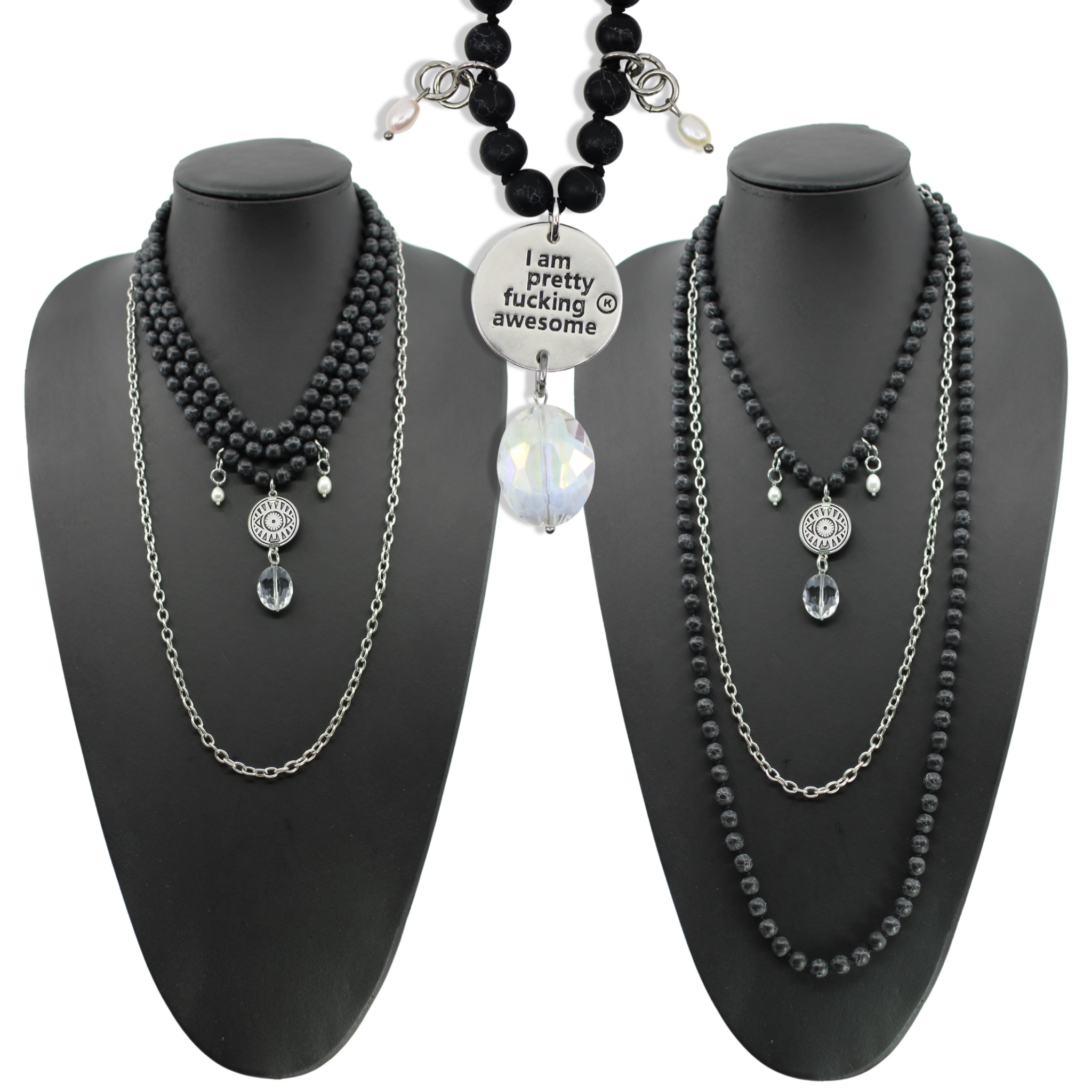I am Pretty F*cking Awesome Black Howlite Long Chain Fusion Necklace