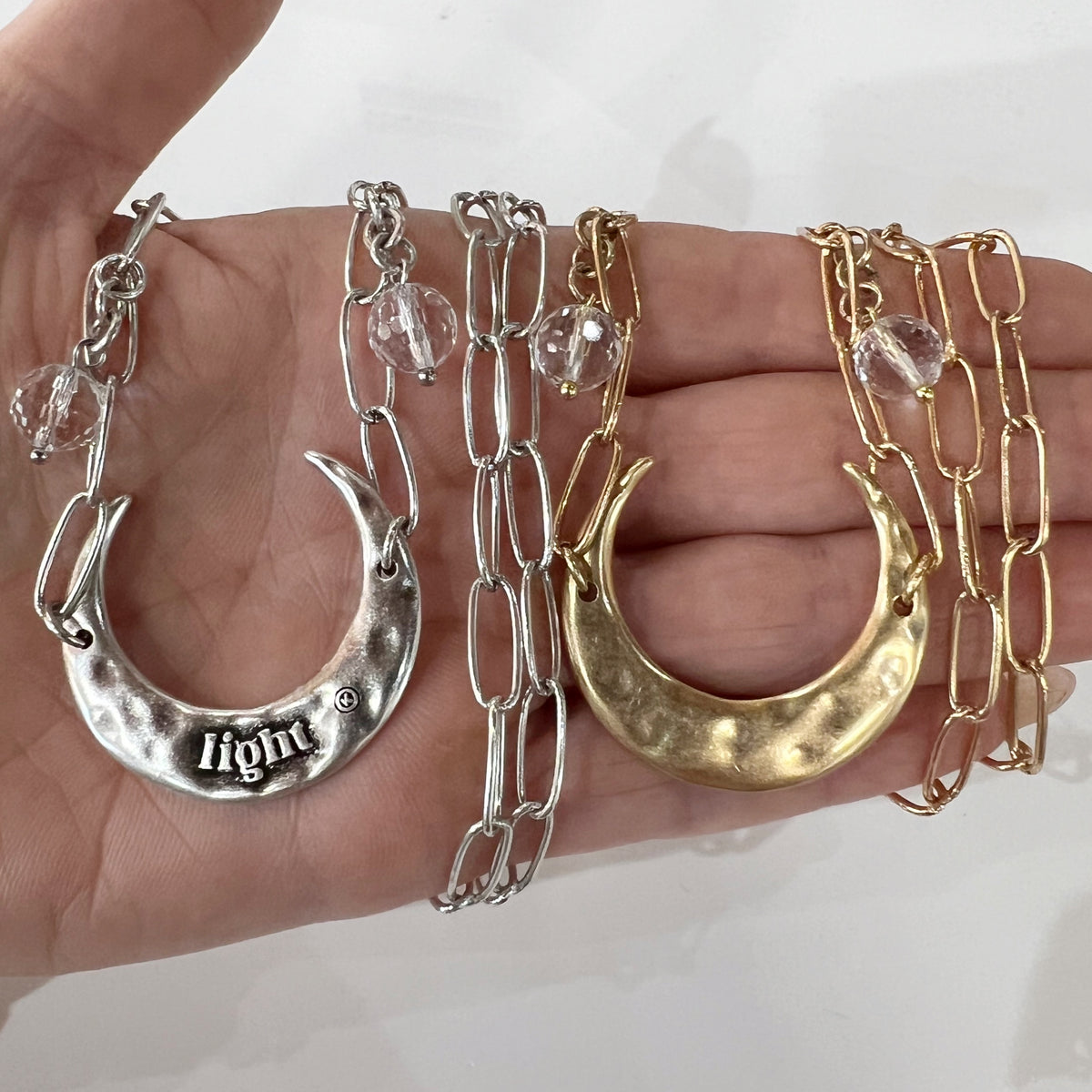 "Light" Crescent Moon Long Chain Necklace – Katia Designs